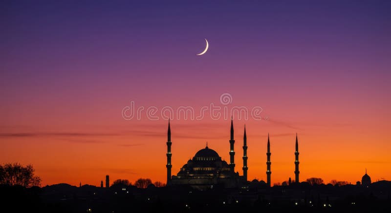 Stunning Crescent Moon Over Istanbul S Skyline at Sunset Stock Photo ...