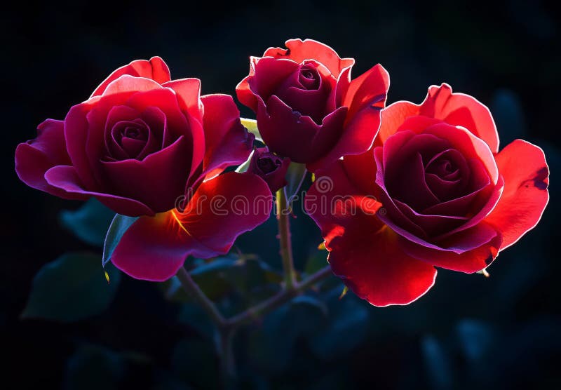 Stunning Crimson Roses Closeup Dark Background High Quality Image Stock ...