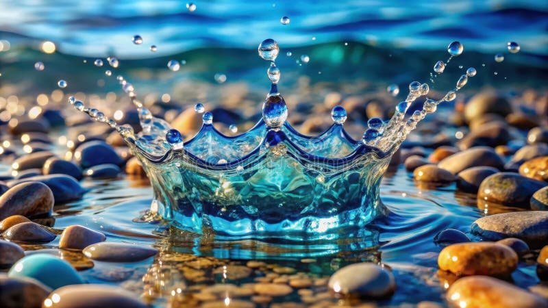 A Stunning Crown of Water Splashing on Smooth Pebbles. Generative AI ...