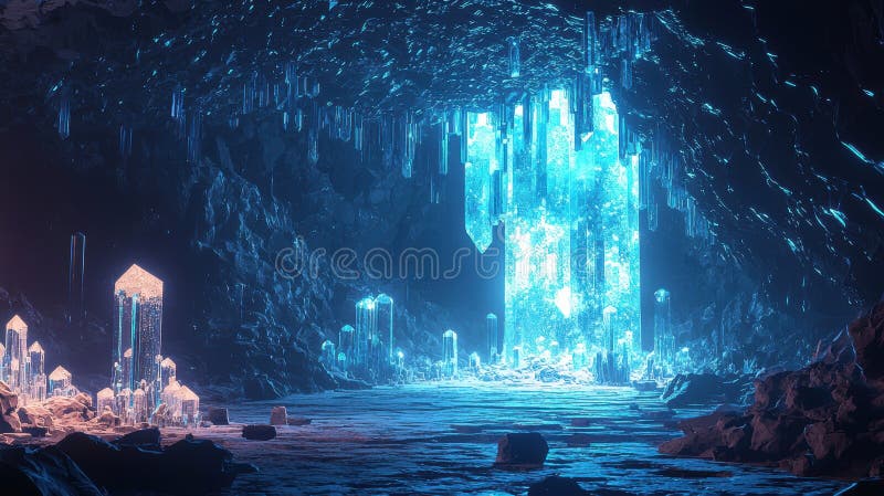 Stunning Crystal Cavern with Sparkling Formations Stock Illustration ...
