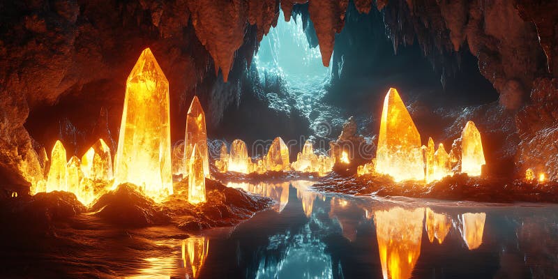 Stunning Crystal Caves: Fire and Ice Fantasy Landscape Stock ...