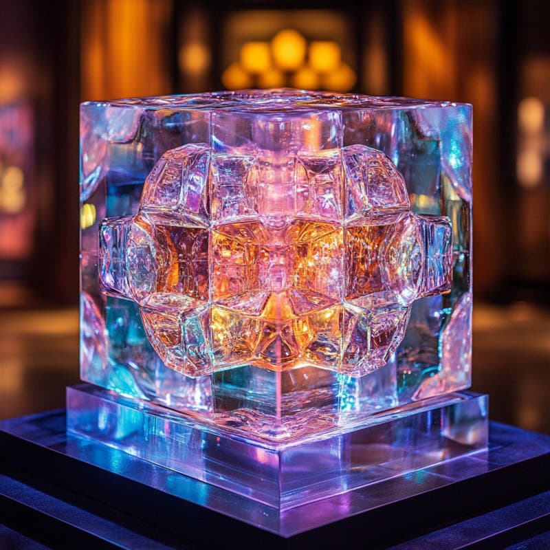 Stunning Crystal Cube Sculpture with Multi-Colored Illumination ...