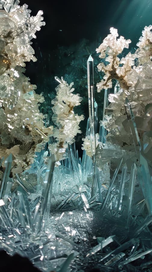 Stunning Crystal Formations in a Dark, Mysterious Environment Stock ...
