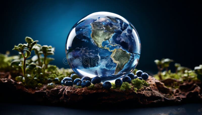 Crystal Globe Depicting Earth Surrounded by Nature Stock Photo - Image ...