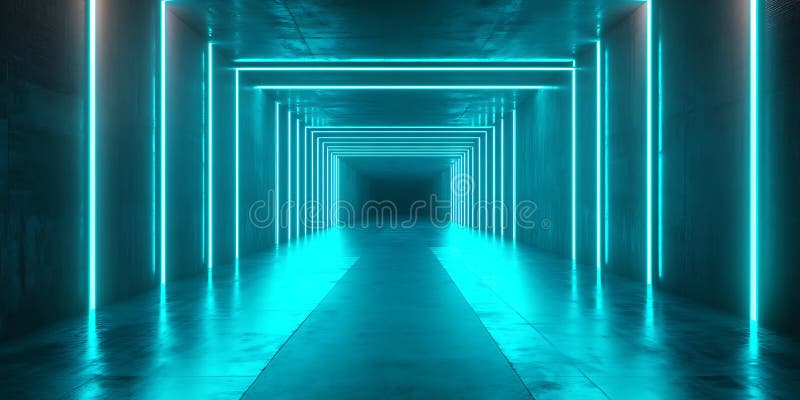 Stunning Cyan Neon Lights Corridor: Futuristic Background Image Stock ...
