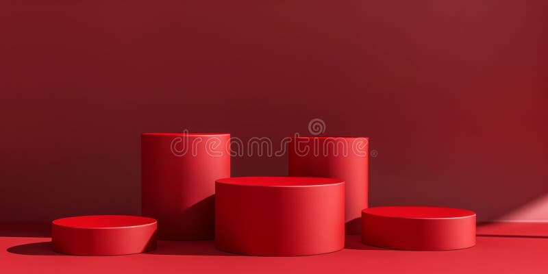 Stunning Cylindrical Red Podiums Perfect for Displaying or Presenting ...