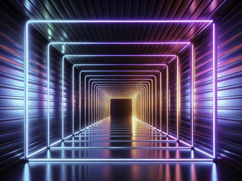 A Stunning 3D Abstract Neon Tunnel: a Rectangle Shaped Visual Feast for ...