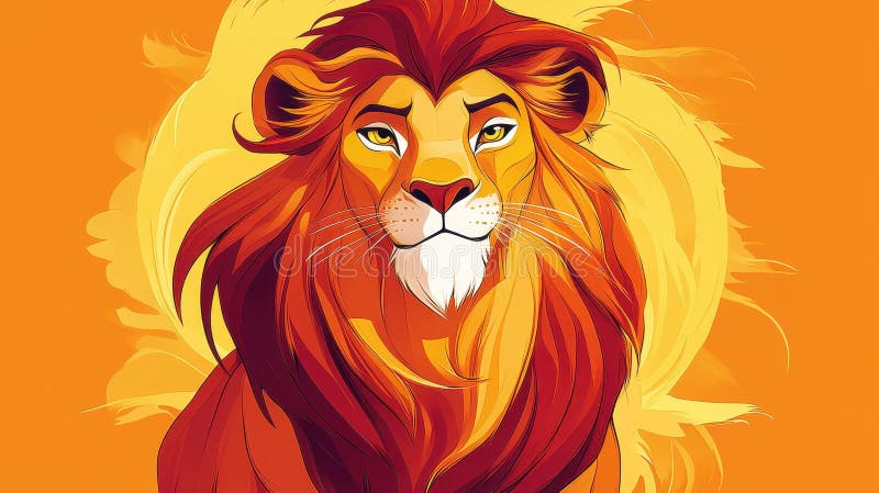 A Stunning 2D Animated Lion with a Cool Expression, Set Against a Clean ...