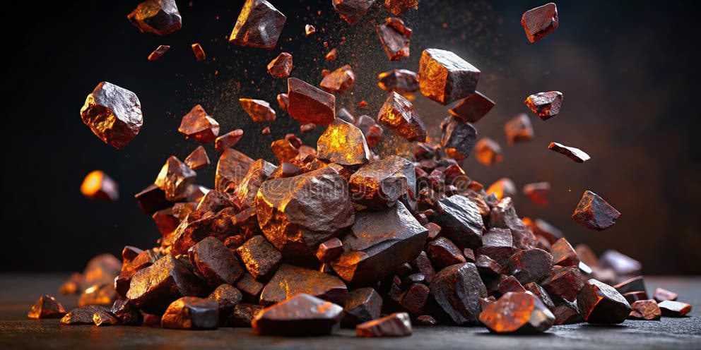 Stunning 3D Animation of Falling Hematite Ore Chunks Realistic Looping ...