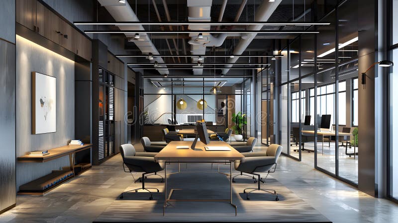 Stunning 3D Depiction of a Modern Office Interior, Emphasizing ...