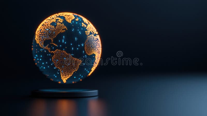 3D Digital Globe with Bright Lights on a Dark Background for Tech and ...