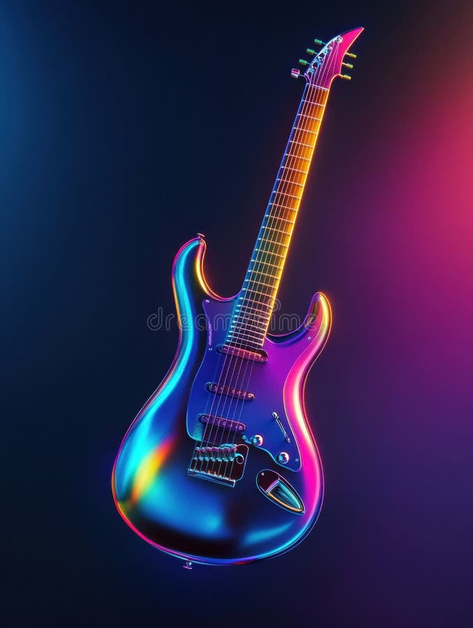 Colorful 3D Guitar Design Illuminated by Vibrant Lights in a Dark ...