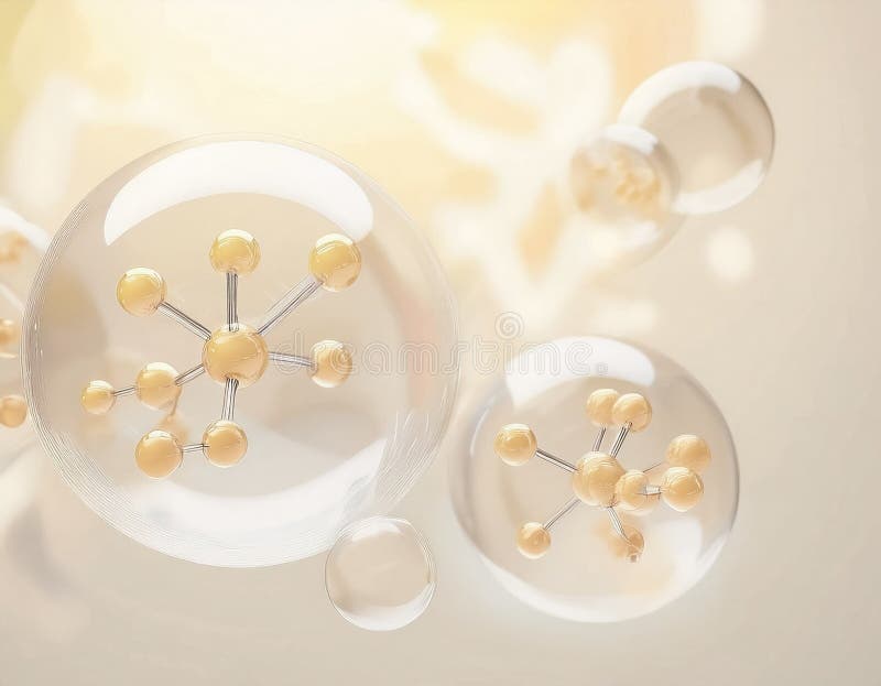 Molecule Inside Liquid Bubble Skincare Cosmetics 3D Illustration Stock ...