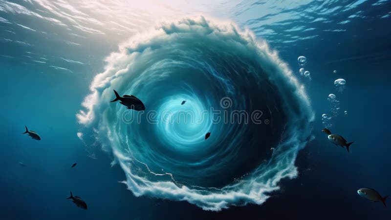 This Stunning 3D 4K Image Depicts an Underwater Vortex, Surrounded by Bubbles and Fish. the ...