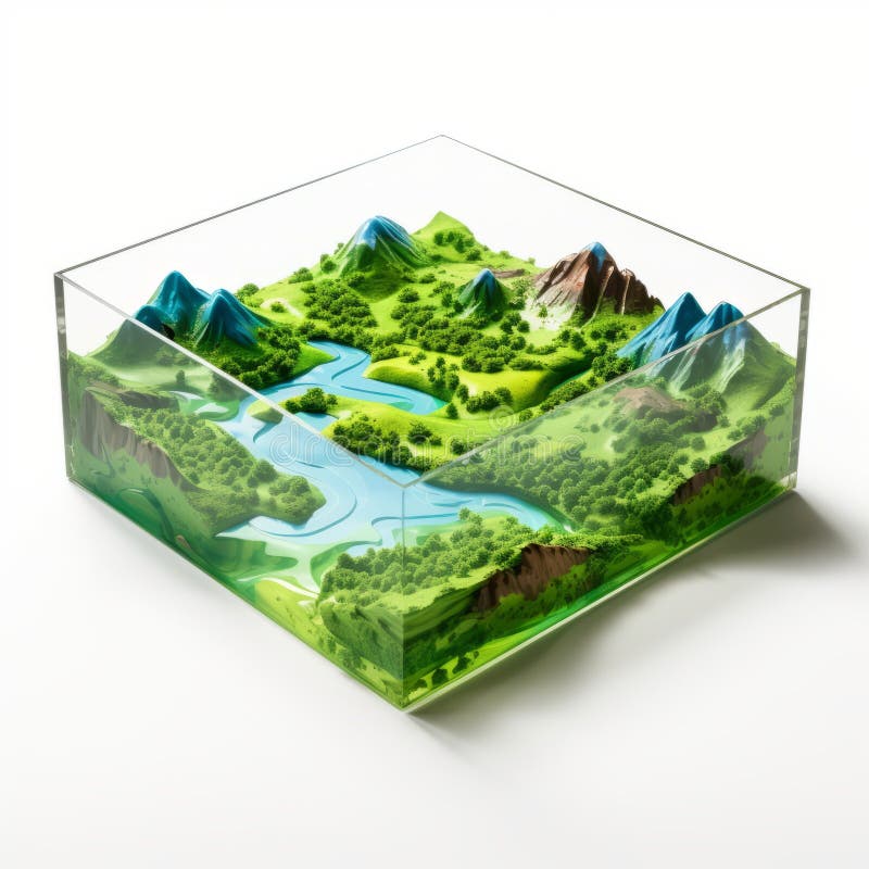 Energy-filled Transparent Acrylic Box with 3d Landscape Model Stock ...
