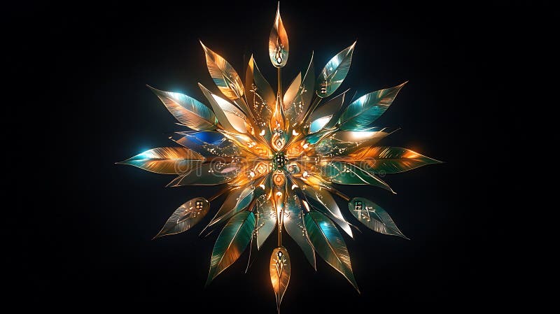 Stunning 3D Mandala Design Featuring Iridescent Leaves and Glowing ...