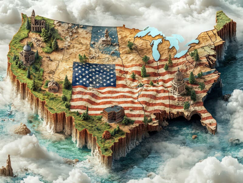 Stunning 3D Map of the USA with American Flag and Iconic Landmarks ...