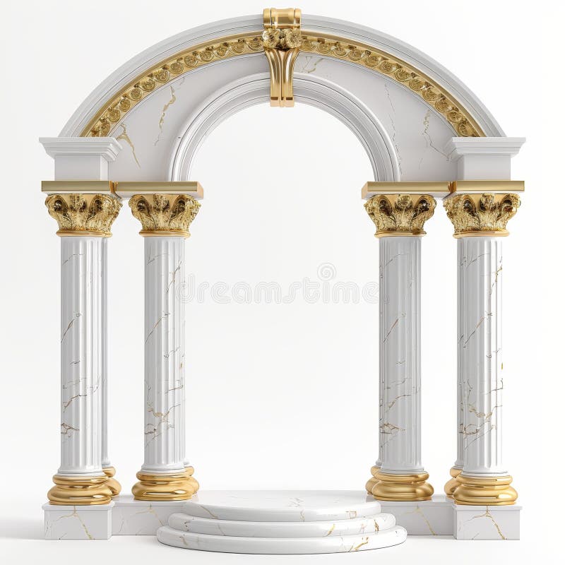Elegant 3D Minimal Element with Classical Columns and Golden Accents on ...