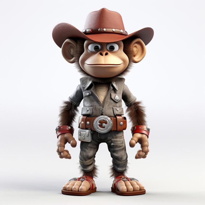 Stunning 3d Monkey Dressed As a Cowboy Character Stock Illustration ...