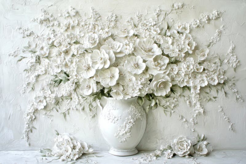 Stunning 3D Relief Mural Wallpaper Featuring Beautiful Flowers in a ...