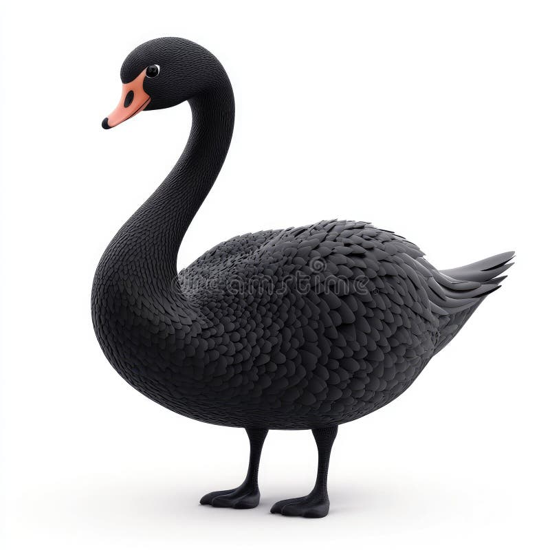 Elegant Black Swan Bird, 3D Render Isolated on White Background Stock ...