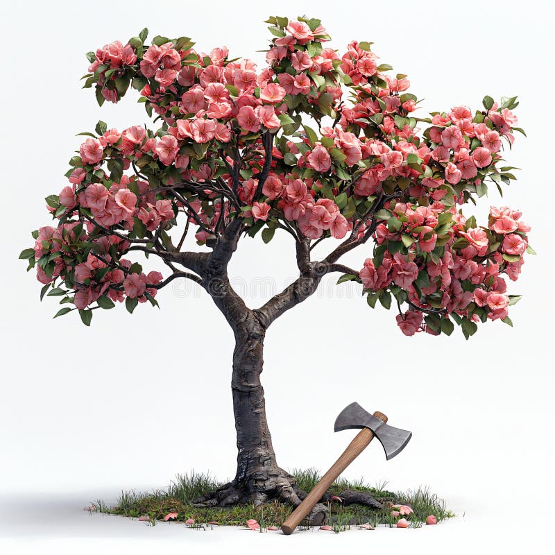 Pink Blossom Tree with Axe Spring Nature Scene 3D Render AI Generated ...
