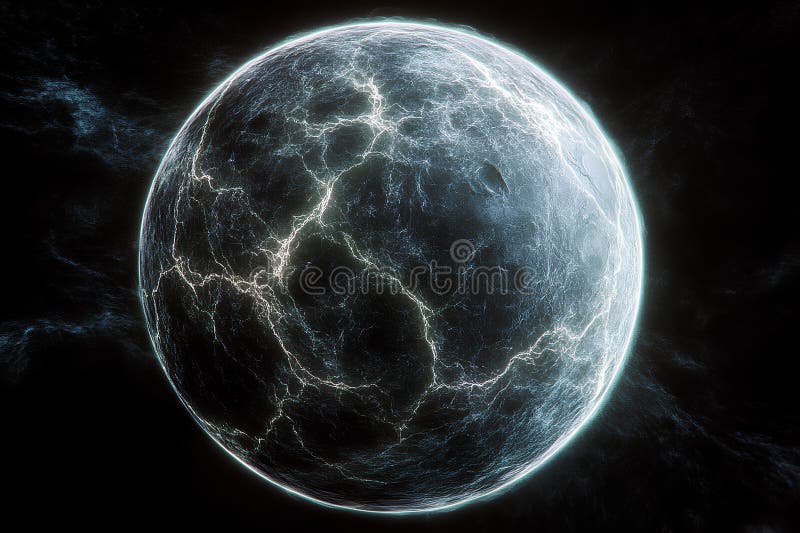 3D Render of a Blue Planet with Lightning in the Center. Stock ...
