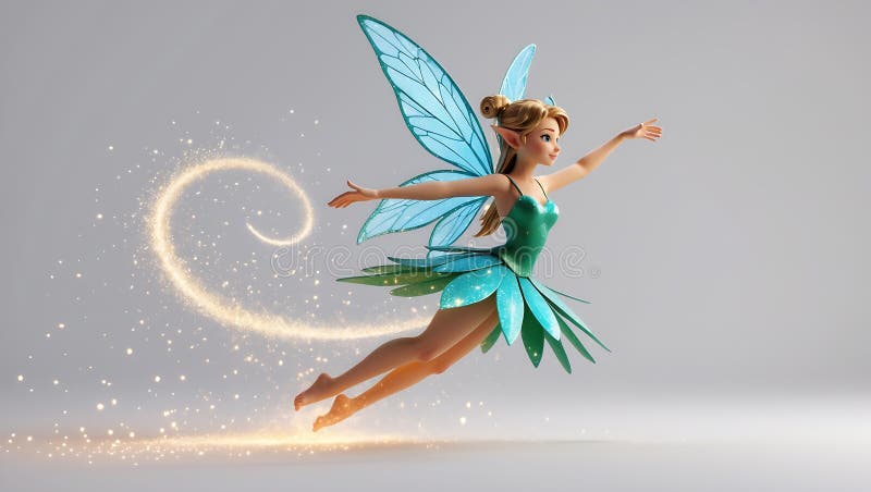Enchanted Flight: a 3D Render of a Fairy in Mid-Air Stock Illustration ...