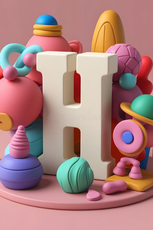 3D Render of the Letter H Surrounded by Playful, Colorful Objects with ...