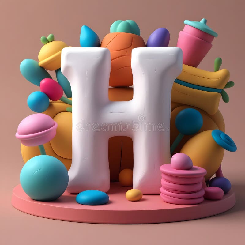 3D Render of the Letter H Surrounded by Playful, Colorful Objects with ...