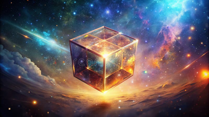 A Stunning 3D Render of a Glowing Space Cube Immersed in a Deep Space ...