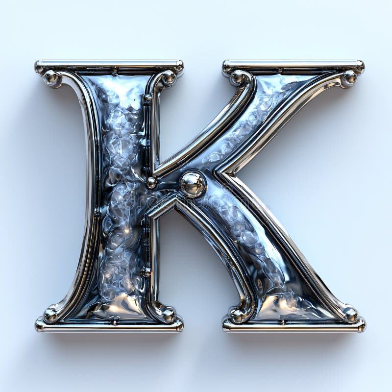 Elegant Chrome Letter K 3D Render Metal Alphabet Ornate Font Luxury ...