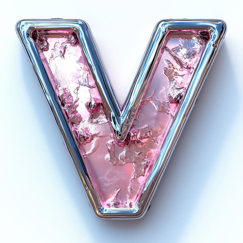 Glittering Pink Chrome Letter V 3D Render Alphabet Crystal Shiny AI ...