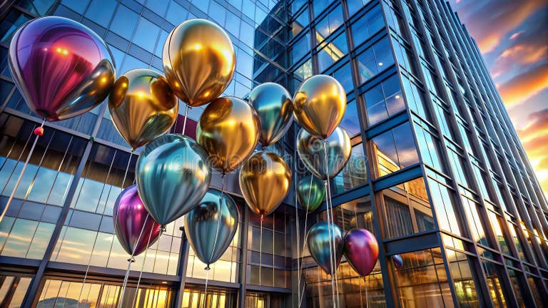Stunning 3D Render of Metallic Balloon Cluster Against Abstract ...