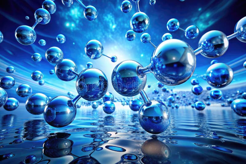 A Stunning 3D Render of Microscopic Water Molecules in an Abstract Blue ...