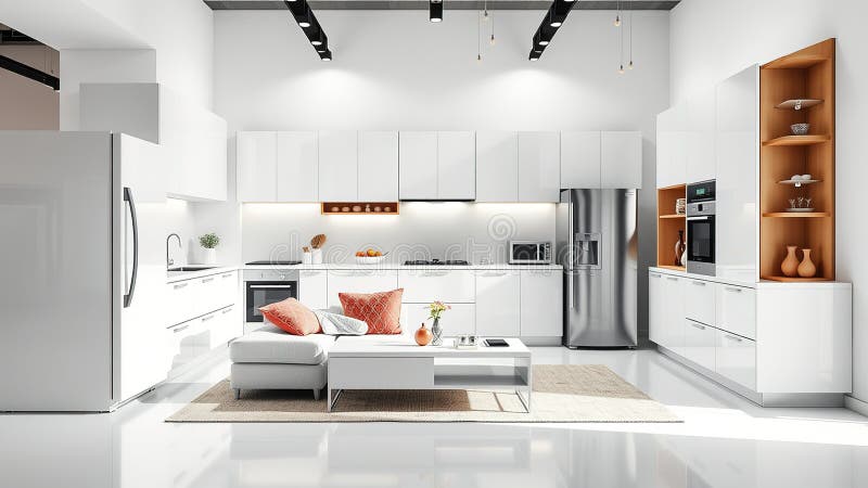 Stunning 3D Render of a Modern Kitchen and Living Room Appliance Set ...