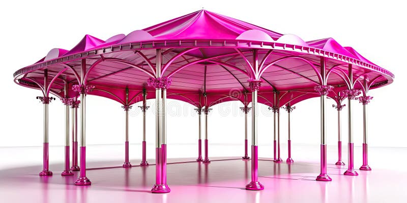 Stunning 3D Render of a Modern Pink Metal Canopy Bed with Panoramic ...