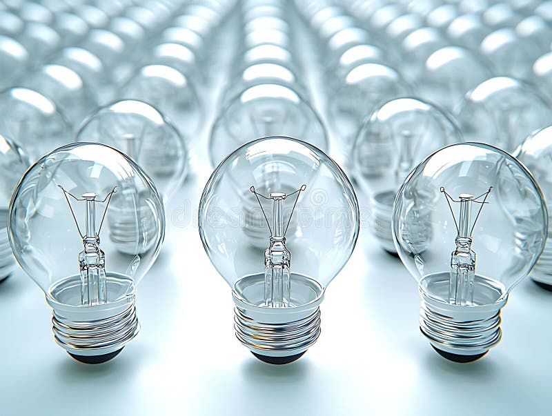 Stunning 3D Render of Numerous Light Bulbs, Emphasizing Three in the ...