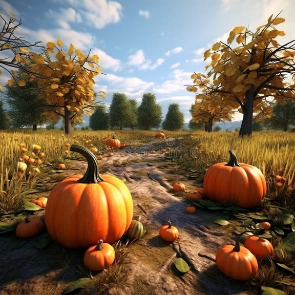 Stunning 3d Render of Pumpkins in a Cryengine Style Field Stock Illustration - Illustration of ...