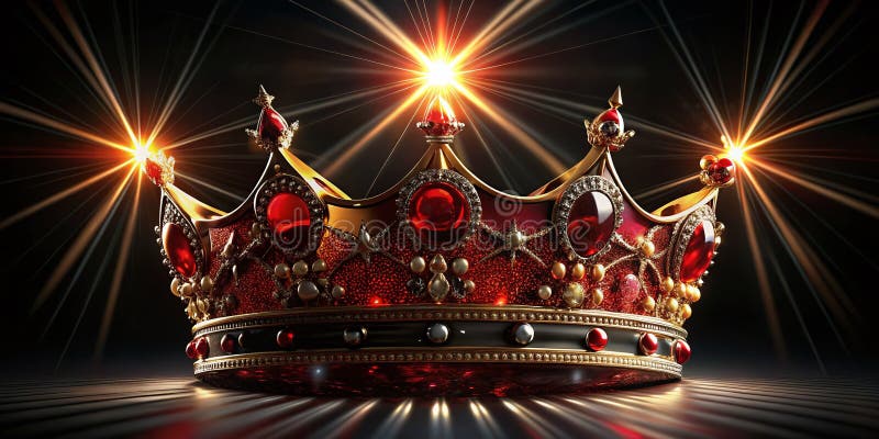 Majestic 3D Rendered Crown with Red Ray Effect a Panoramic Black ...