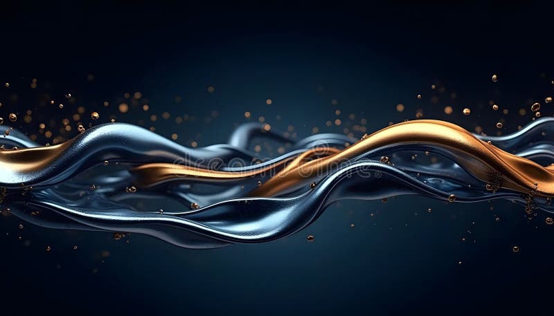 Abstract Liquid Flow with Gold and Blue Metallic Hues Stock ...