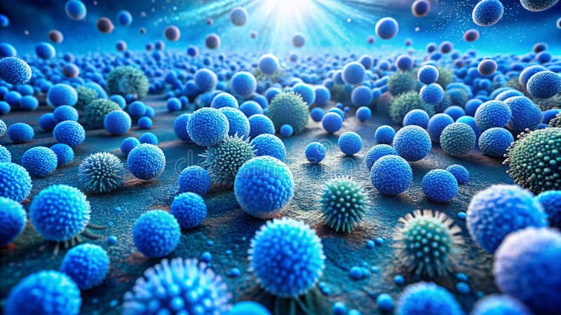 Stunning 3D Rendered Aerial View of a Vibrant Blue Bacteria Colony a ...