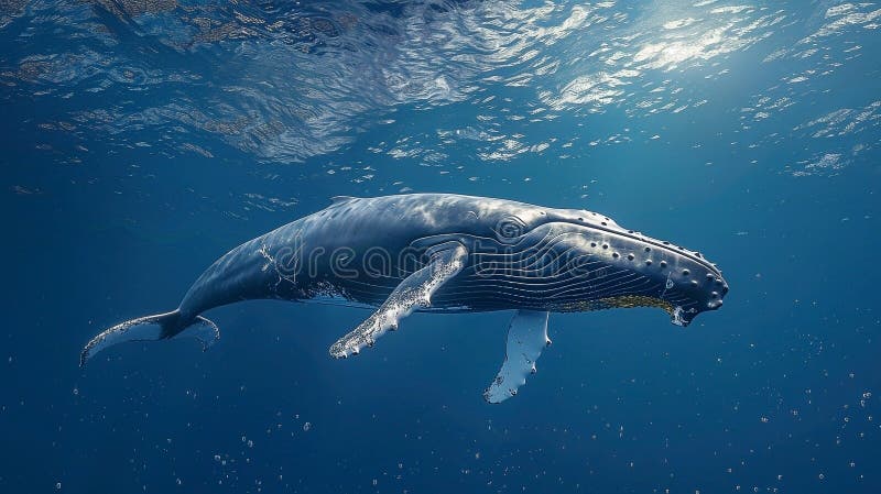 3D Render of Humpback Whale Swimming in Crystal Clear Ocean Stock ...