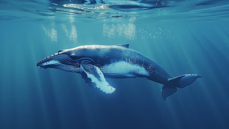 3D Render of Humpback Whale Swimming in Crystal Clear Ocean Stock ...