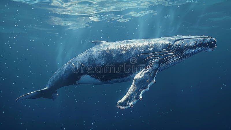 3D Render of Humpback Whale Swimming in Crystal Clear Ocean Stock ...