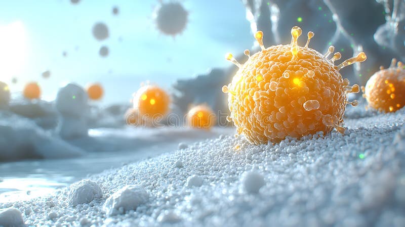 Microscopic View of Virus Particles on Cellular Surface 3D Render ...