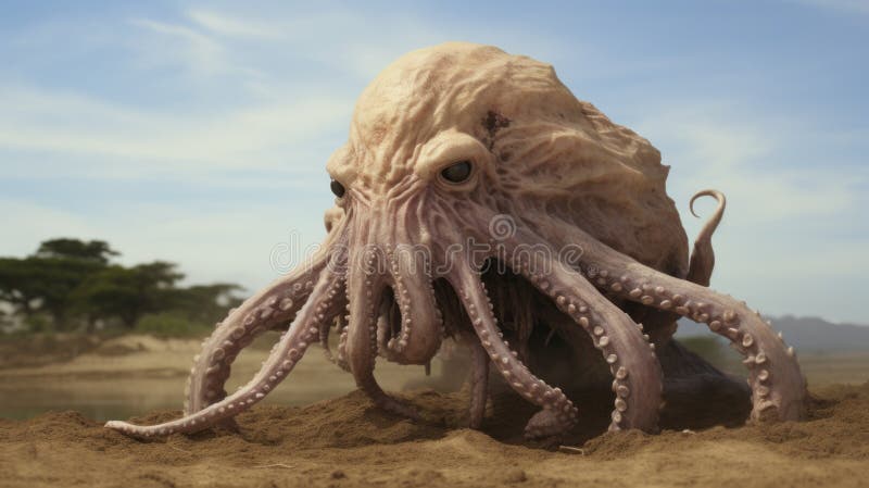 Stunning 3d Rendered Octopus Walking on Sandy Ground Stock Illustration ...