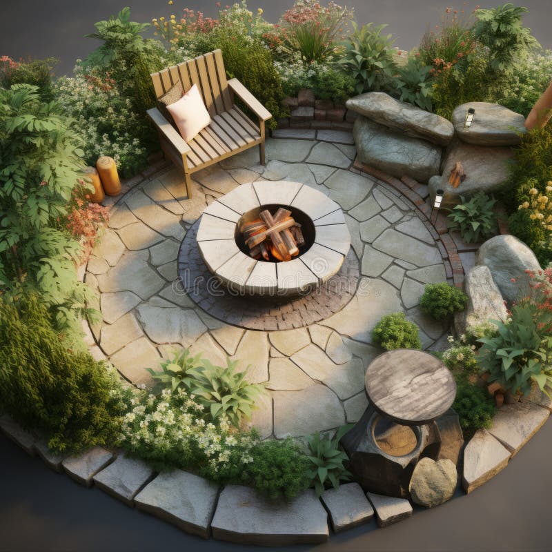 Stunning 3d Rendering of Circular Fire Pit with Botanical Abundance ...