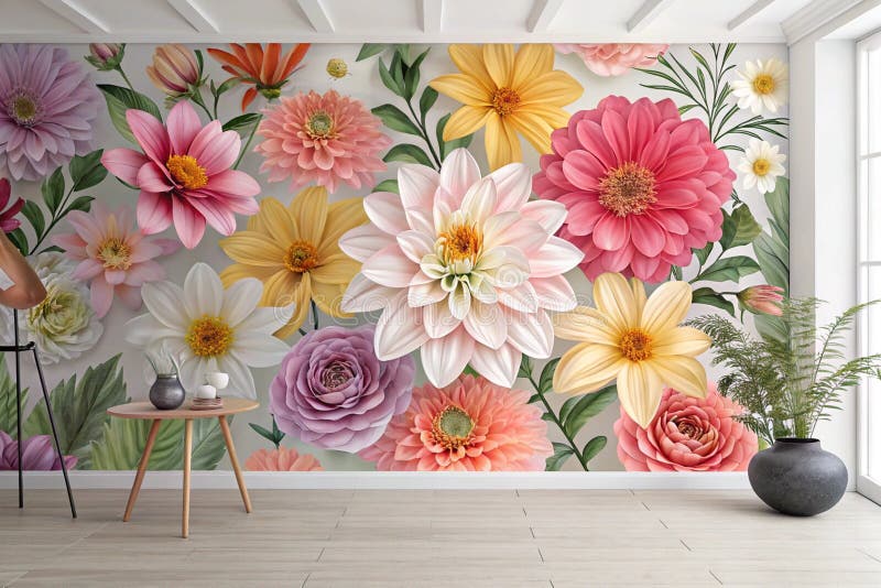 3D Flower Rendering Pattern Wallpaper Stock Illustration - Illustration ...