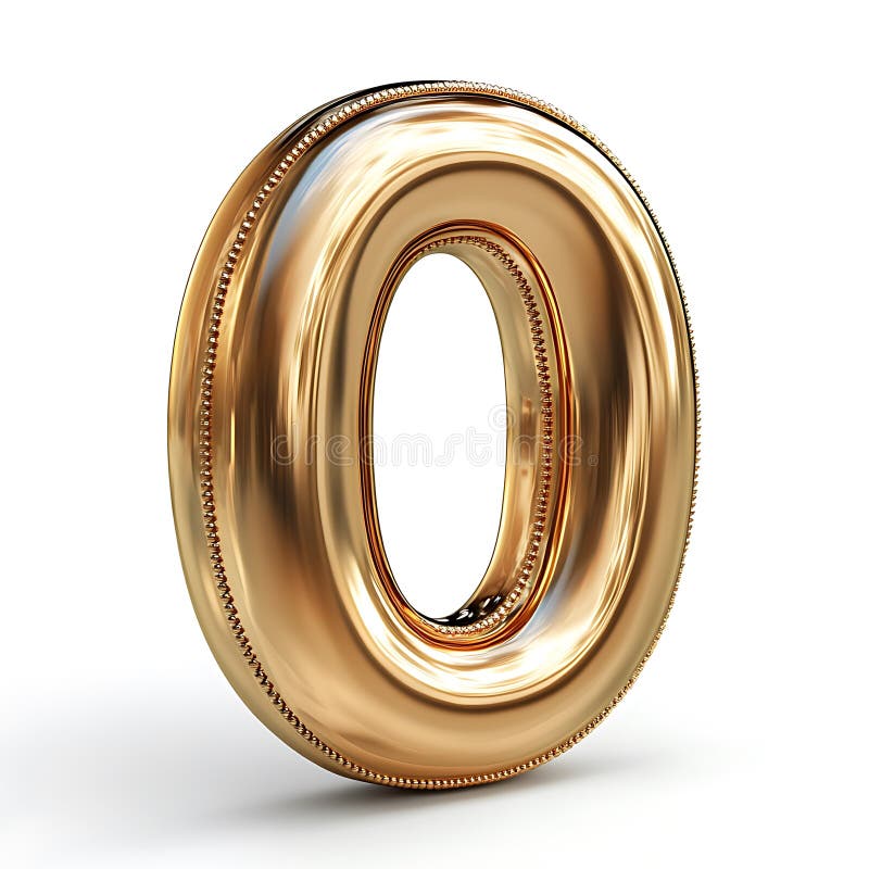 3D Rendering of Golden Number 0 on White Background Stock Illustration ...